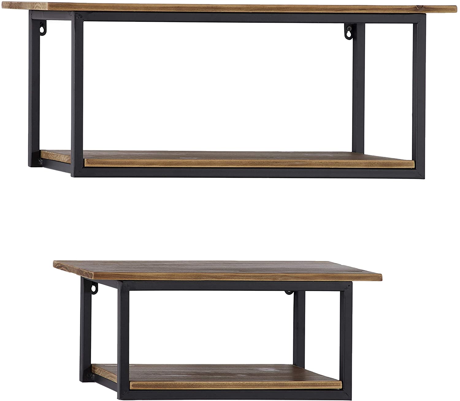 Rectangular Wood Black Metal 2 Tier Wall Shelf Set 2 28" 20" 20 X 8 ...