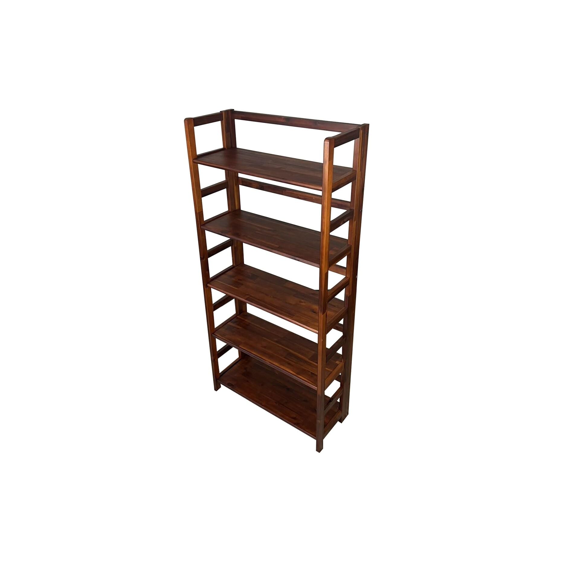 Solid Acacia 5 Tier Folding Bookcase Brown Mid-Century Modern ...