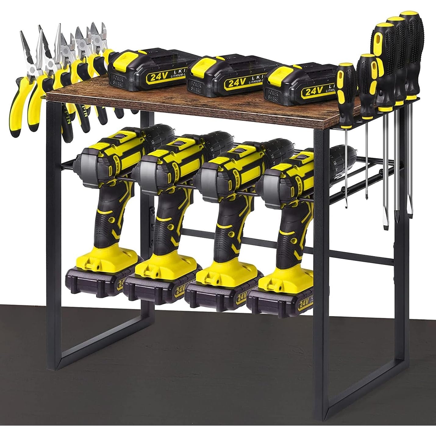 Bench Top Power Tool Organizer with 4 Drill Holders Black | Diamond ...