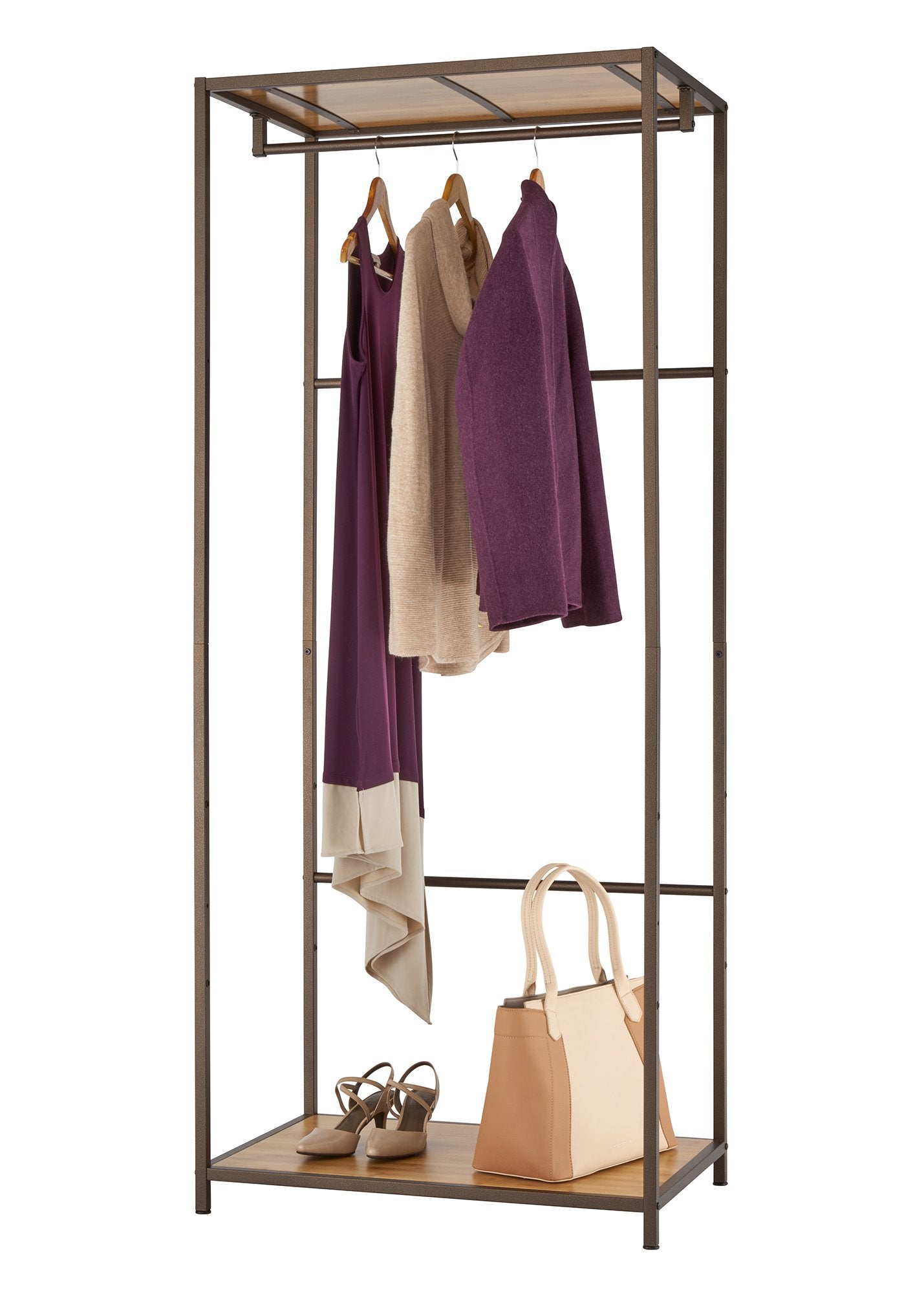TRINITY Garment Rack with Bamboo Shelves for Clothing Storage Closet ...
