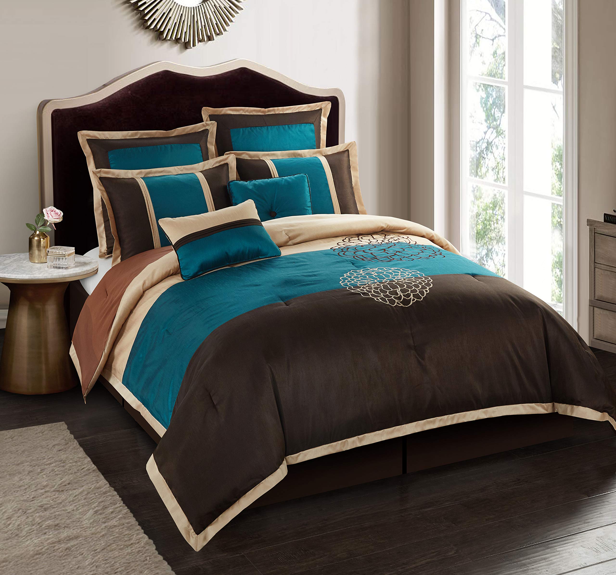 Nanshing PHOEBE8-Q Phoebe Collection Bedroom Comforter Complete 8 Piece ...