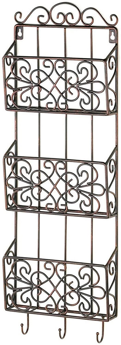 Decorative Three Tier Metal Wall Rack Brown Modern Contemporary Iron N ...