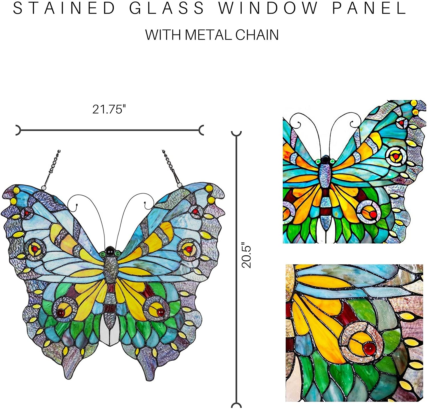 20 5" h Stained Glass Butterfly Window Panel 21 75" l X 0 25" w Color ...