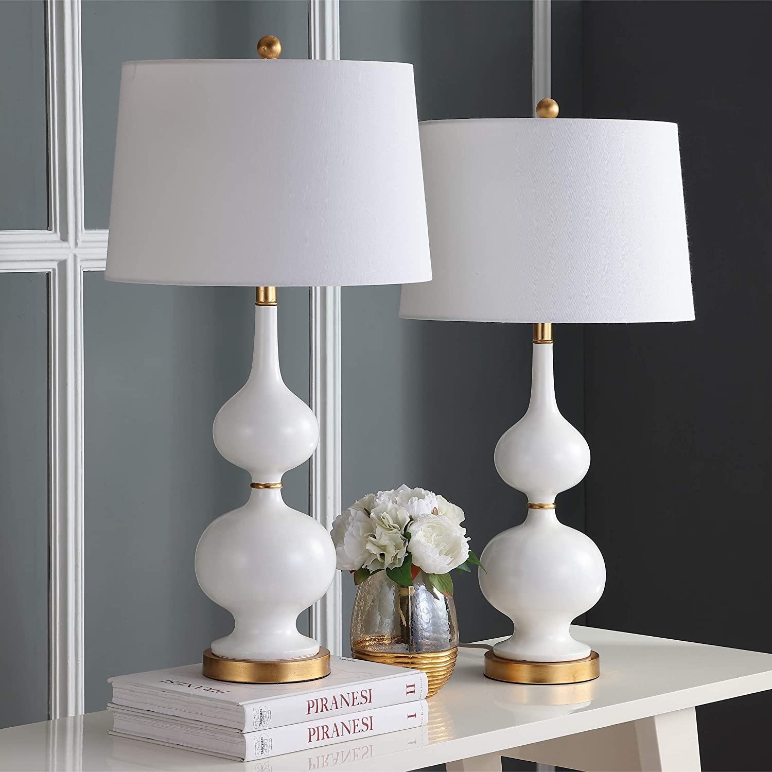 31 inch White/Gold Led Table Lamp (Set 2) White Glam Modern ...