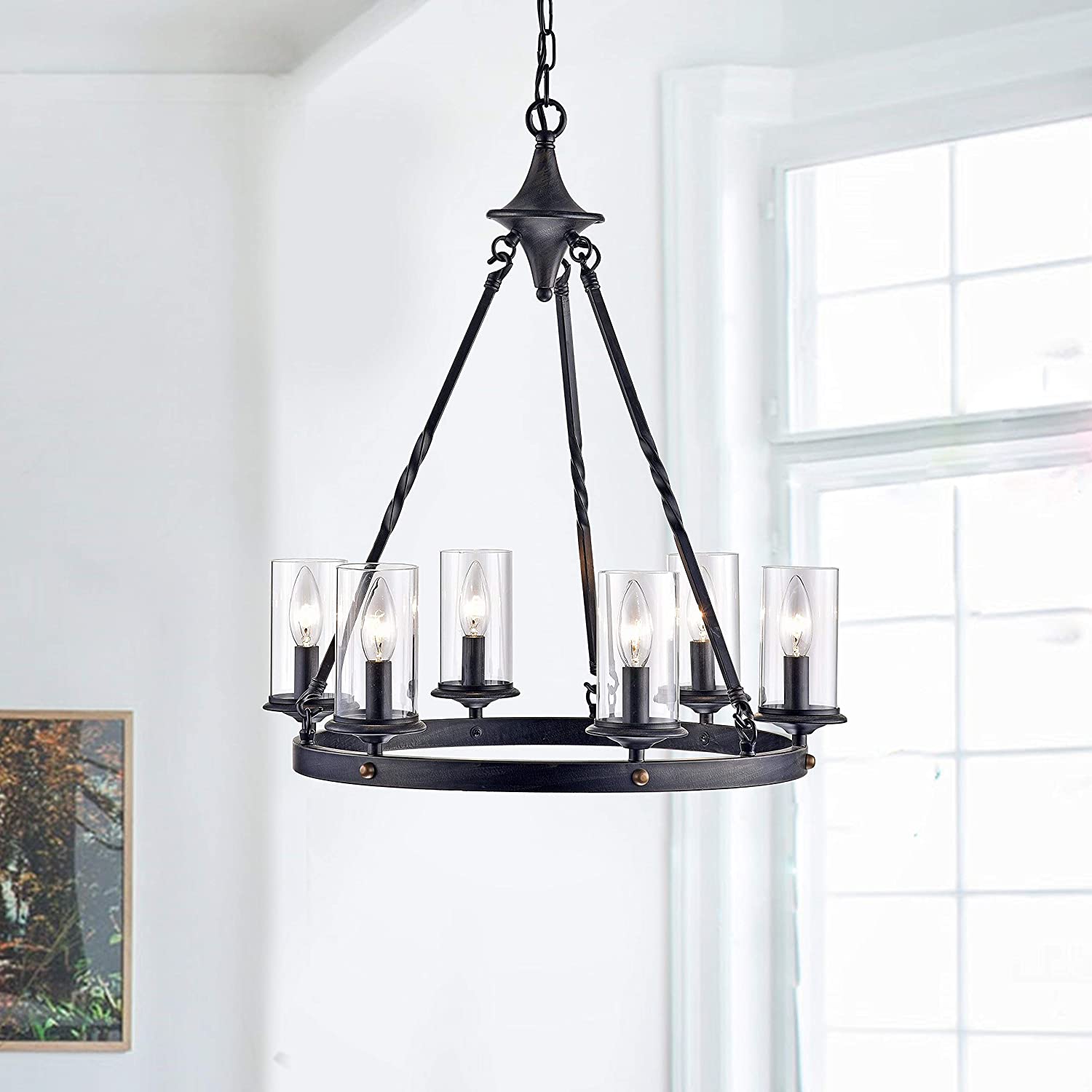 6 Light Candle Wheel Chandelier Modern Contemporary Glass Dimmable ...